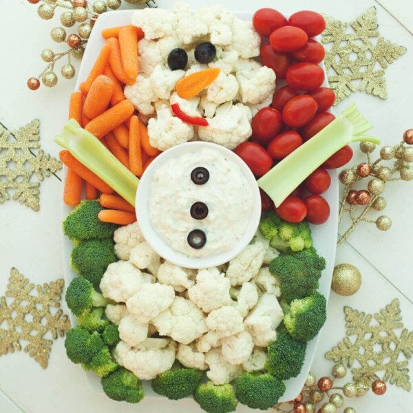 Snowman Veggie Tray | winter Vegetable Tray Idea