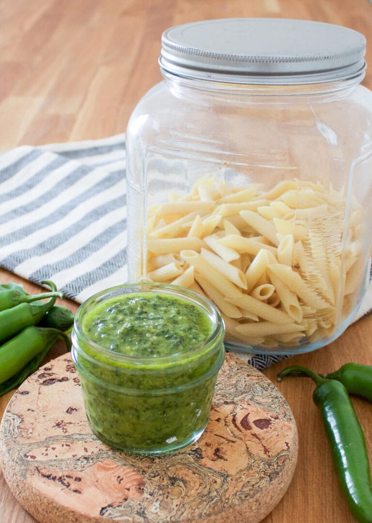 Serrano Pepper Pesto Pasta with Chicken Sausage - The Produce Moms