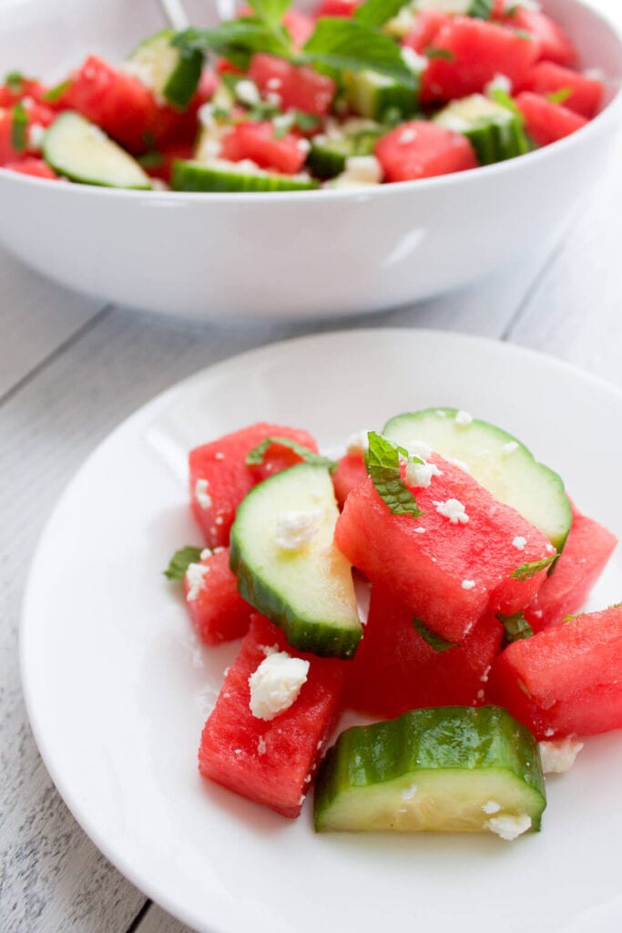 Watermelon and Cucumber Salad with Mint & Feta - The Produce Moms