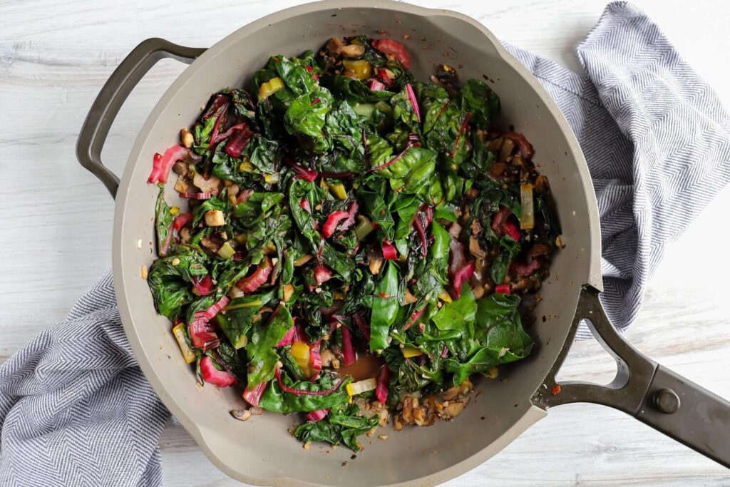 Sautéed Swiss Chard with Garlic and Mushrooms - The Produce Moms
